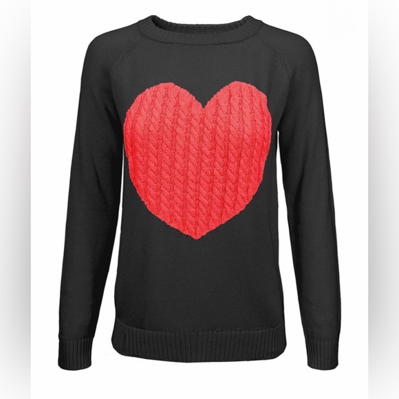 Sweaters | New Cable Knit Heart Sweater Red Black | Poshmark